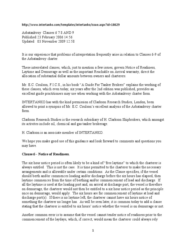 Asbatankvoy Clauses 6 7 8 AND 9 | PDF | Justice | Shipping