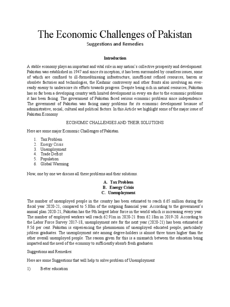 Addressing Pakistan's Tax Problem: Suggestions to Expand the Tax Base ...