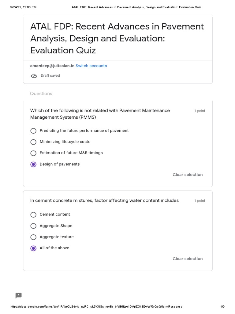 ATAL FDP - Recent Advances in Pavement Analysis, Design and Evaluation - Evaluation Quiz | PDF ...