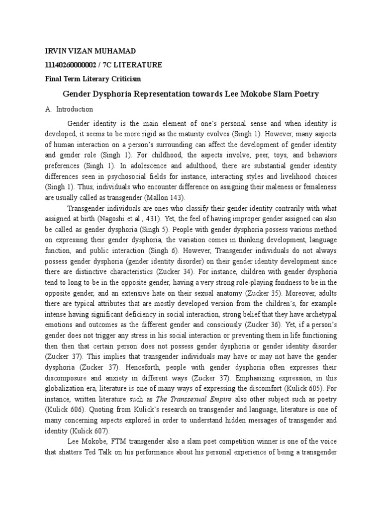 Gender Dysphoria Representation Towards Lee Mokobe Slam Poetry | PDF ...