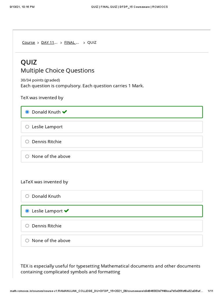 LaTeX Multiple Choice Quiz Guide | PDF | Hilbert Space | Basis (Linear ...