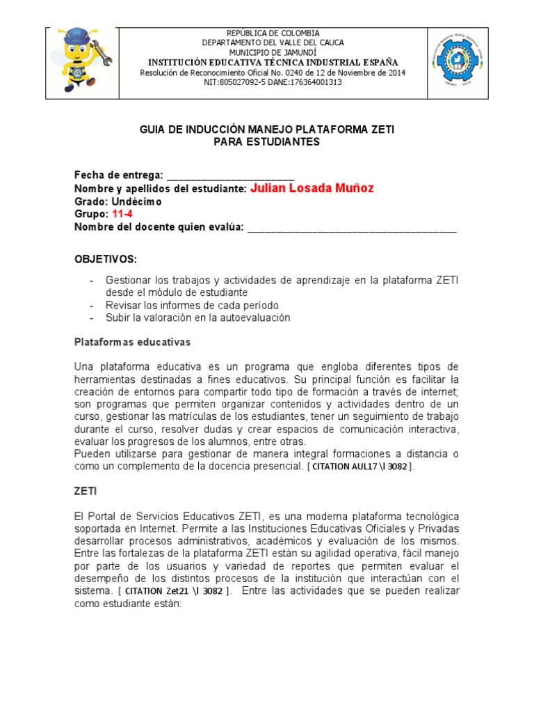 Guía de Uso de la Plataforma ZETI | PDF | Internet | Evaluación