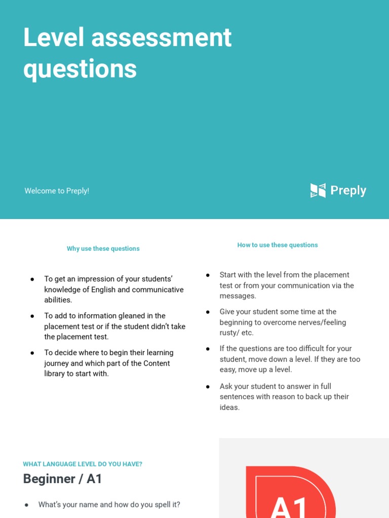 Preply English Level Assessment Guide | PDF | Linguistics ...