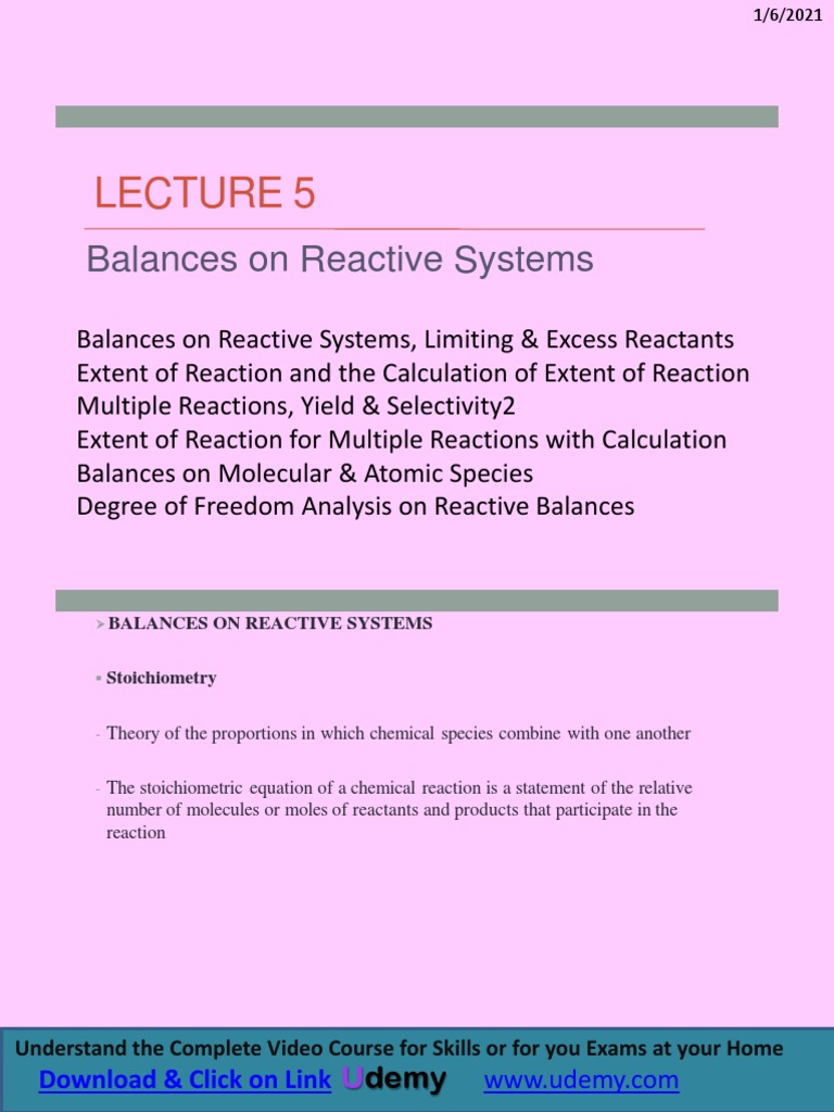 Balance On Reactive Systems LECTURE 5 | PDF | Stoichiometry | Mole (Unit)