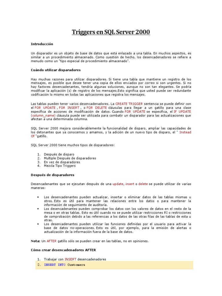 Triggers en SQL Server 2000 | PDF | SQL | Software