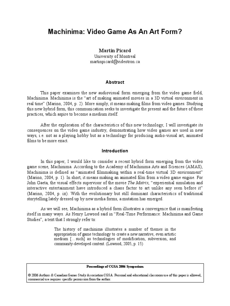 Martin Picard - Machinima: Video Game As An Art Form? | PDF | Video ...