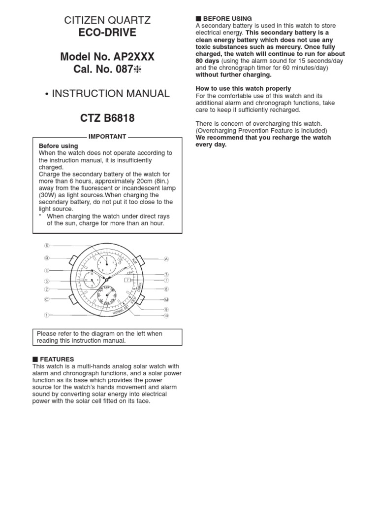 0870 - Citizen Eco Drive Manual | PDF