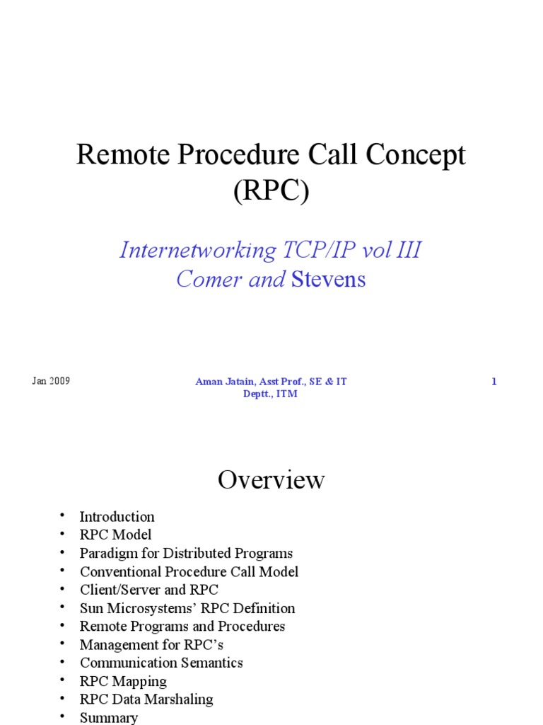 Remote Procedure Call Concept (RPC) : Internetworking TCP/IP Vol III ...