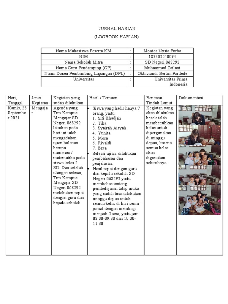 Contoh Logbook Harian Kampus Merdeka 2 | PDF