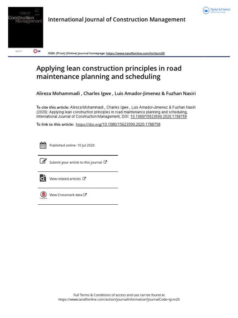 Applying Lean Construction Principles in Road Maintenance Planning and ...