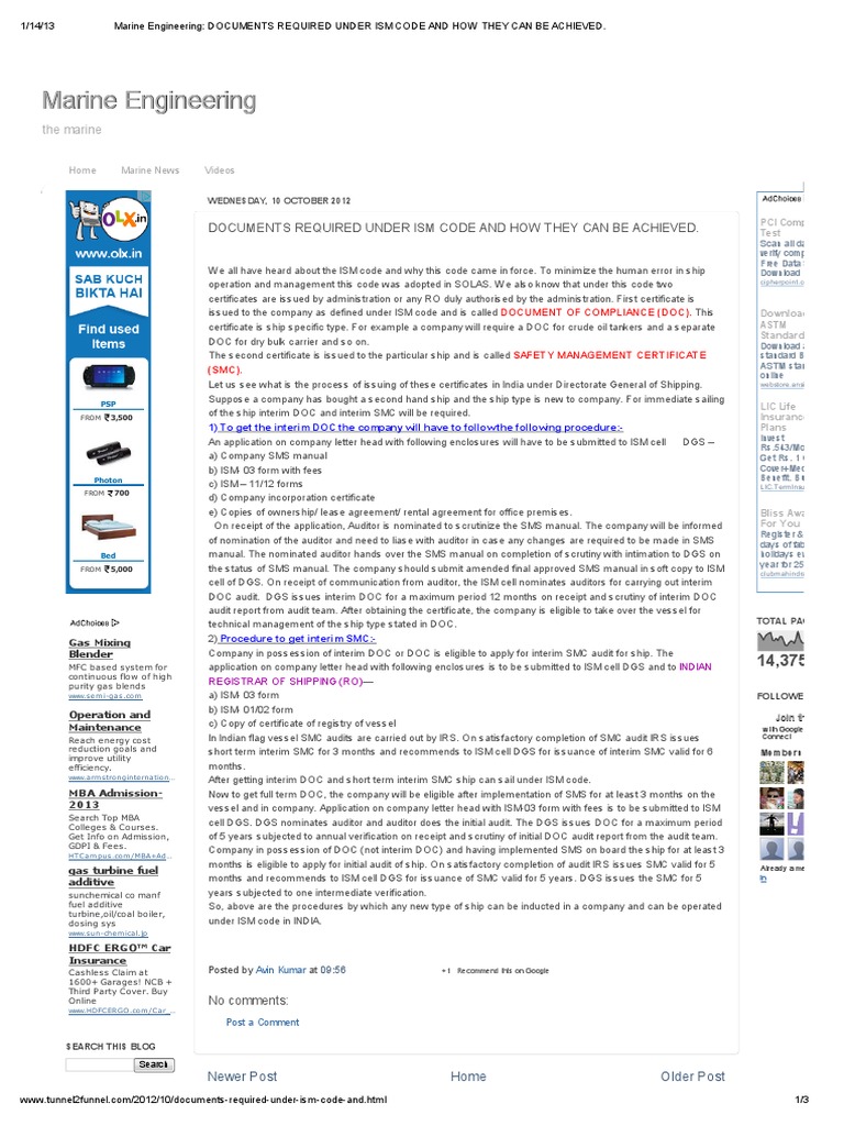 Documents Under ISM Code | PDF | Ships | Audit