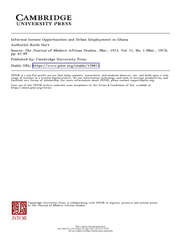Informal Income Opportunities and Urban Employment in Ghana - Keith ...