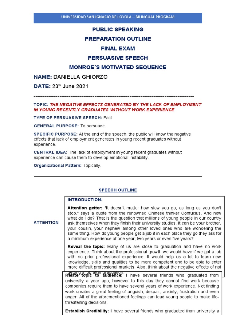 Public Speaking Outline Final Exam - Ghiorzo | PDF | Depression (Mood ...