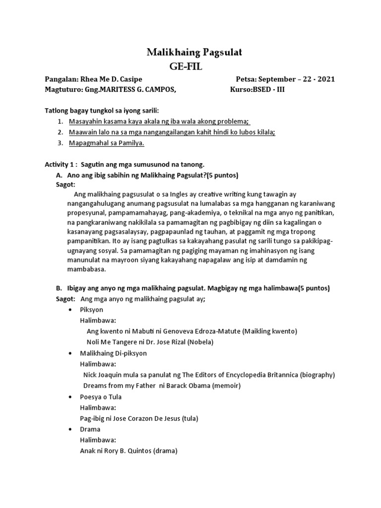 Malikhaing Pagsulat | PDF
