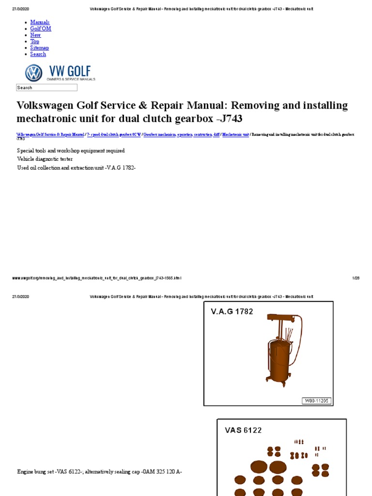 Volkswagen Golf Service & Repair Manual - Removing and Installing ...