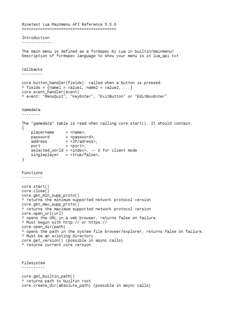Menu Lua API | PDF | Parameter (Computer Programming) | Subroutine