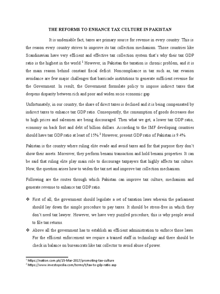The Reforms To Enhance Tax Culture in Pakistan | PDF | Taxes | Indirect Tax