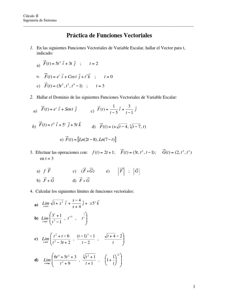 Práctica de Cálculo II: Funciones Vectoriales | PDF | Vector Euclidiano | Matemáticas