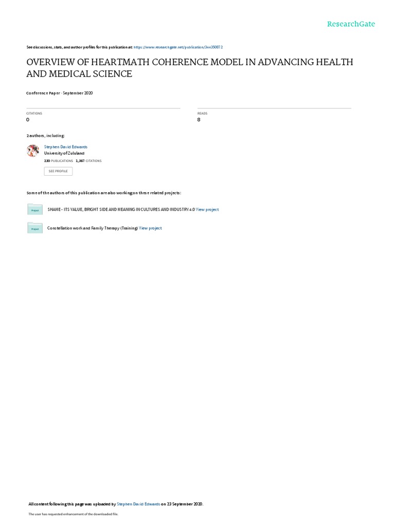 Overview of Heartmath Coherence Model in Advancing Health and Medical ...