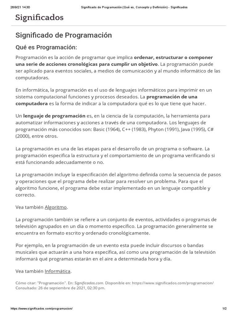 Significado de Programación (Qué Es, Concepto y Definición ...