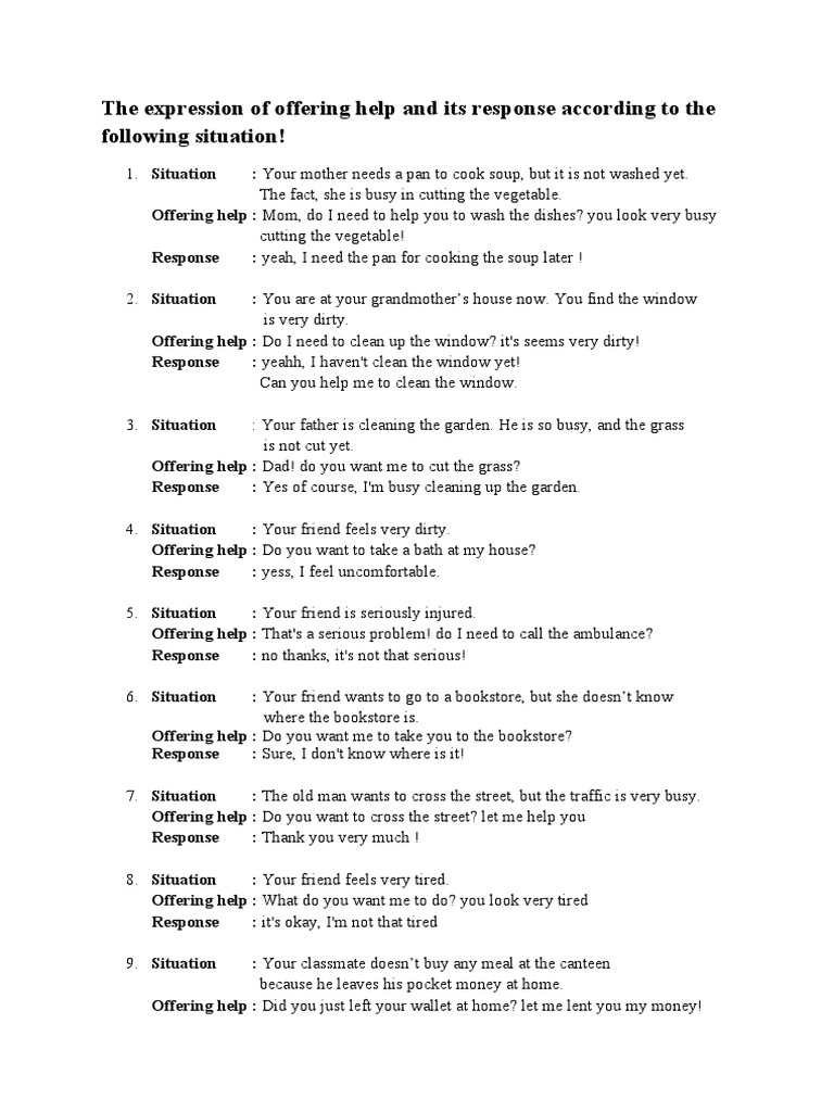 Offering Help and Its Response According To The Situation | PDF