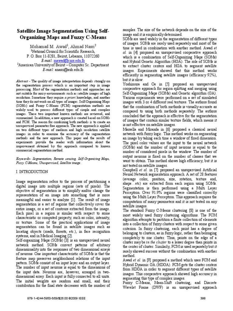 Satellite Image Segmentation Using Self-Organizing Maps and Fuzzy C-Means | PDF | Image ...