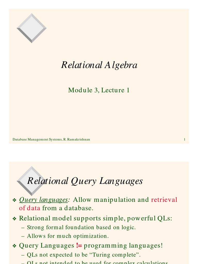 Relational Algebra: Module 3, Lecture 1 | PDF | Computers