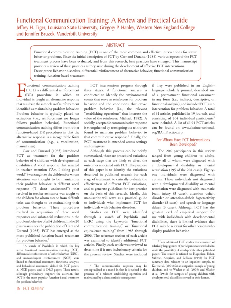 Functional Communication Training: A Review and Practical Guide | PDF ...