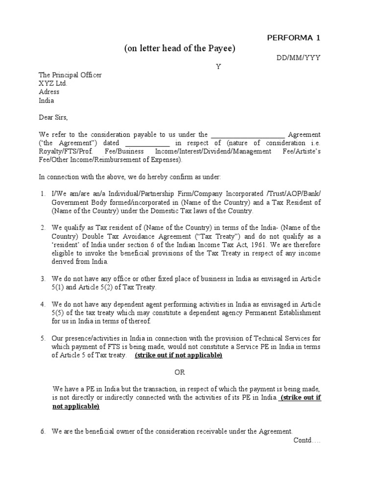 19_performa_2_for_no_pe_certificate | Permanent Establishment | Tax Treaty