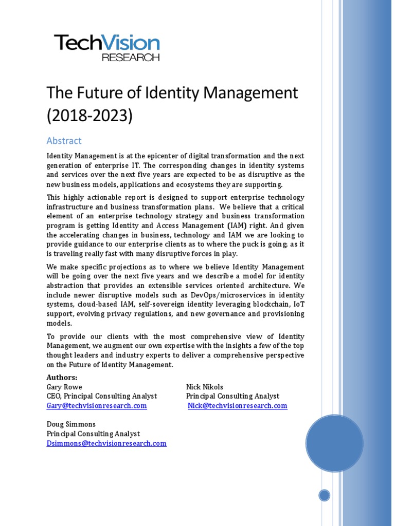 The Future of Identity Management (2018-2023) : Authors | PDF ...