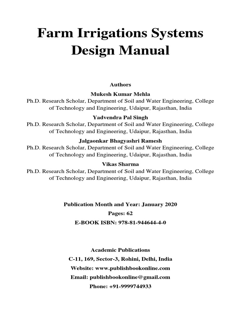 Farm Irrigations Systems Design Manual | PDF | Irrigation | Soil