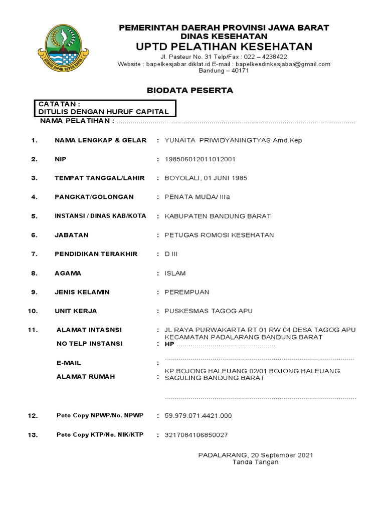 Format Biodata Peserta Pelatihan-2 | PDF