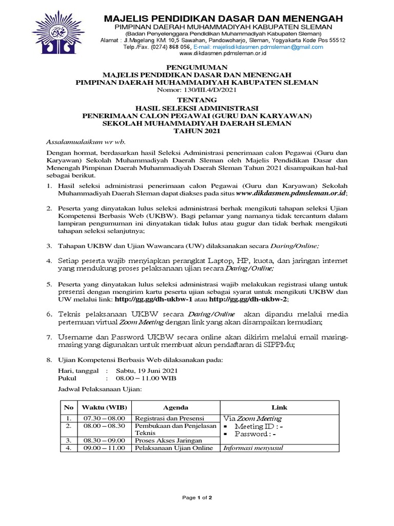 Pengumuman Hasil Seleksi Administrasi | PDF | Karier & Perkembangan | Komputer