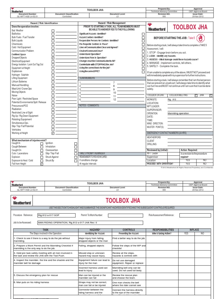 Rig 812-A-017-JHA Man Riding SOP | PDF | Hazards | Safety