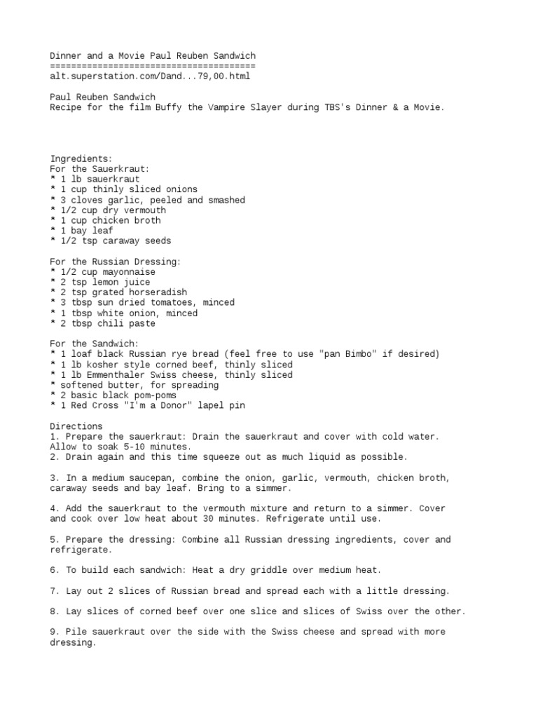 Paul Reuben Sandwich Recipe Guide | PDF