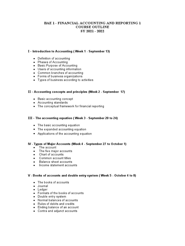Bae 1 - Financial Accounting and Reporting 1 Course Outline SY 2021 ...