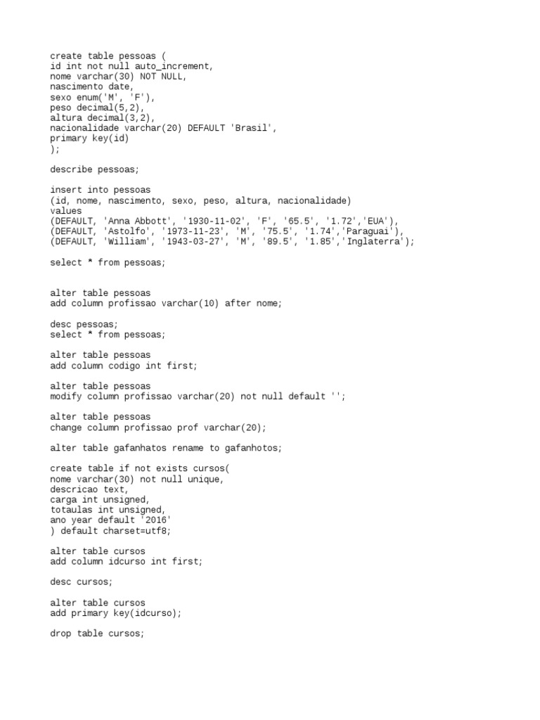 Códigos de MySQL | PDF