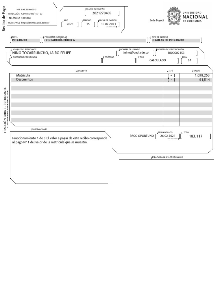 Recibo Matricula | PDF