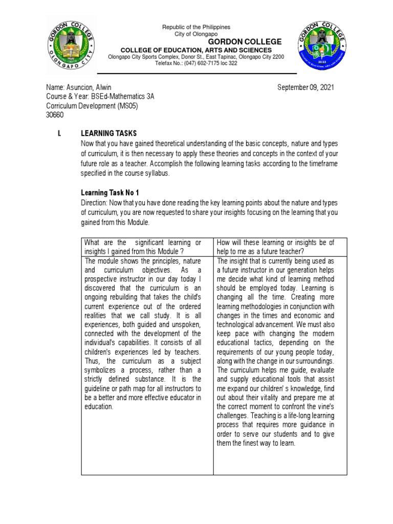 Asuncion, Alwin Learning Task 1-5 MS05 (30660) | PDF | Curriculum | Educational Assessment