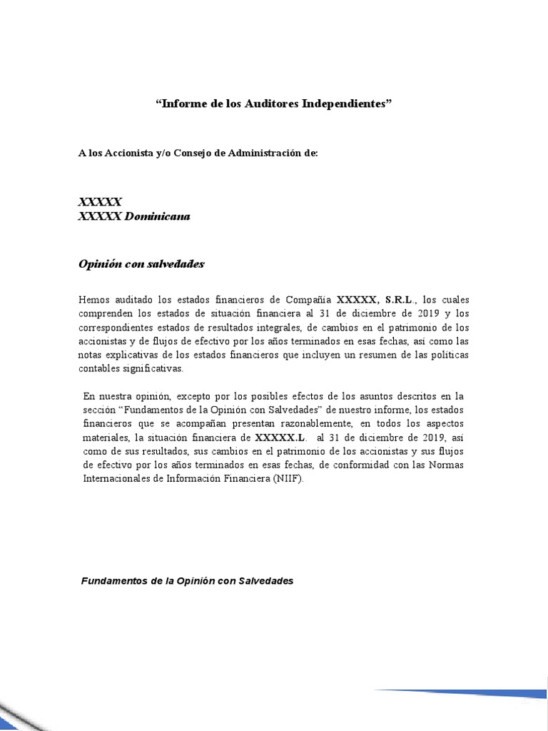 Informe de Auditoria Con Salvedades | PDF | Auditoría | Contador
