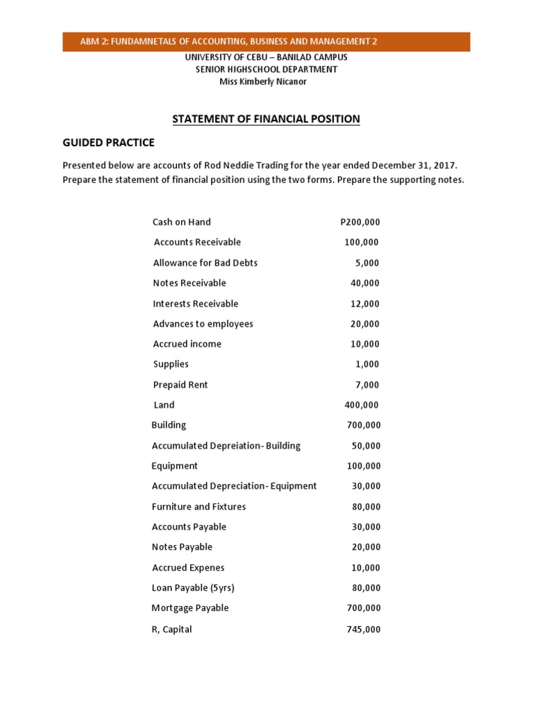 Statement of Financial Position1 (Guided Practice) | PDF | Balance ...