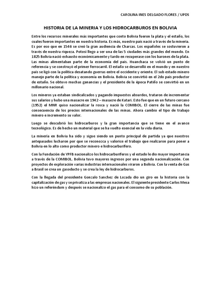 Historia de La Mineria y Los Hidrocarburos en Bolivia | PDF | Bolivia | Minería