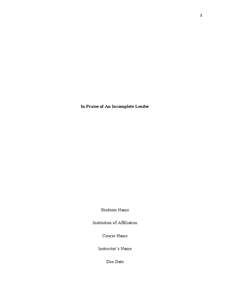 In Praise of an Incomplete Leader | PDF