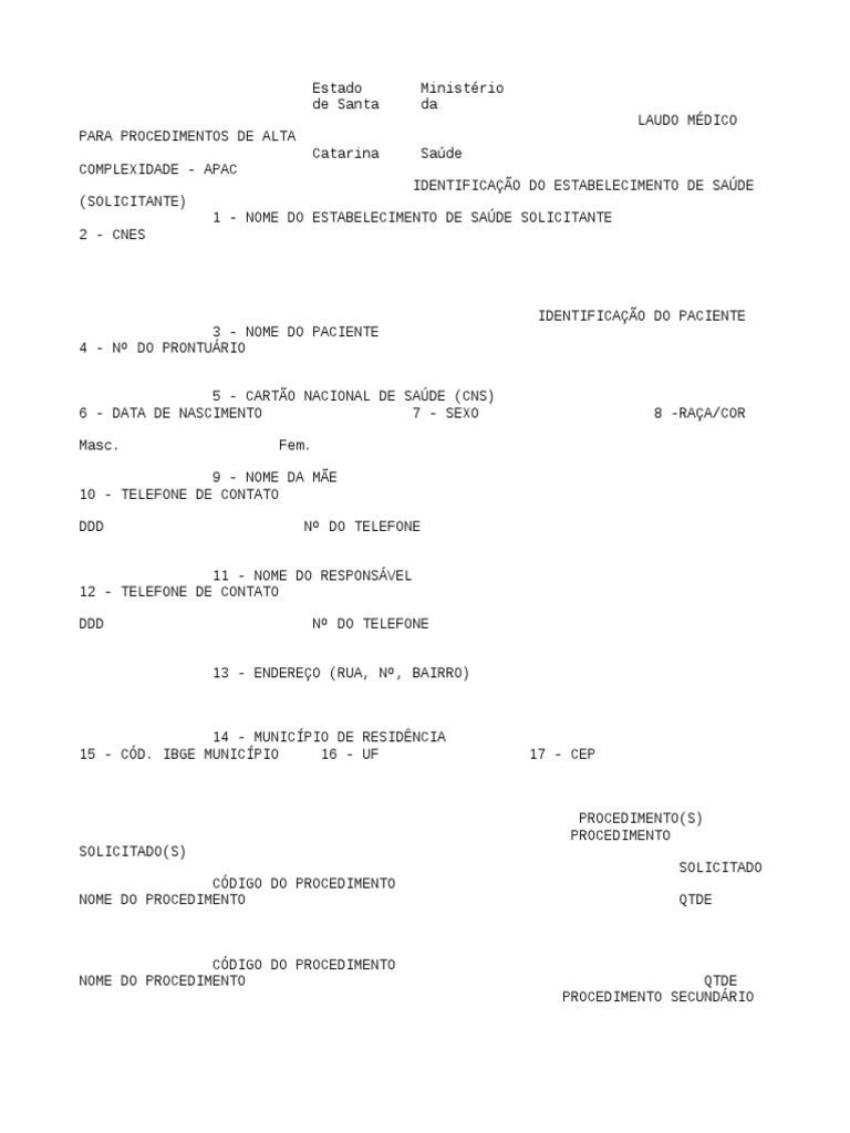 Laudo para Procedimentos em APAC | PDF | Ciências da Saúde | Remédio