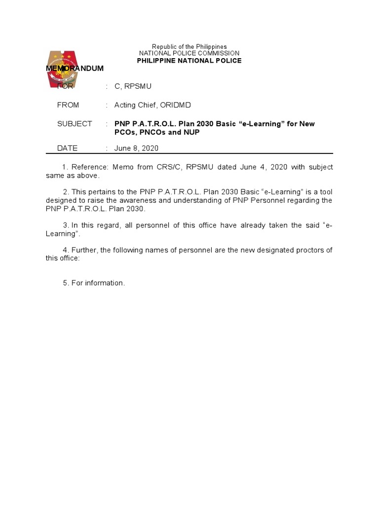 Memorandum: Philippine National Police | PDF