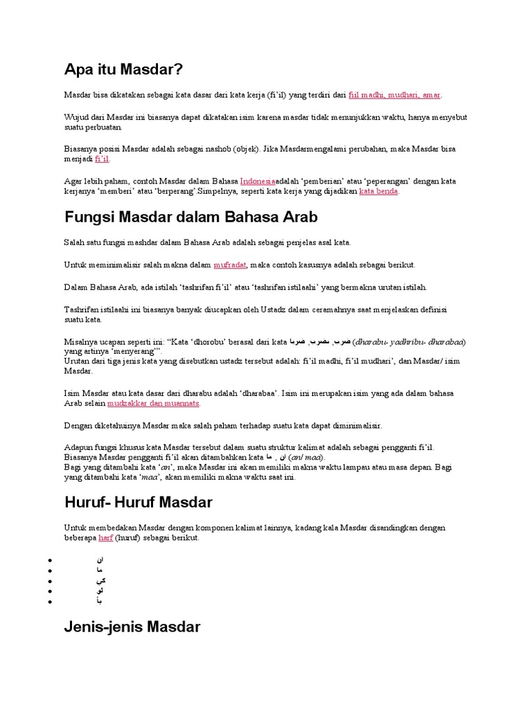 Pengertian dan Fungsi Masdar dalam Bahasa Arab | PDF