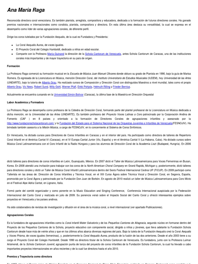Ana María Raga: Directora Coral Venezolana | PDF | Musica coral ...