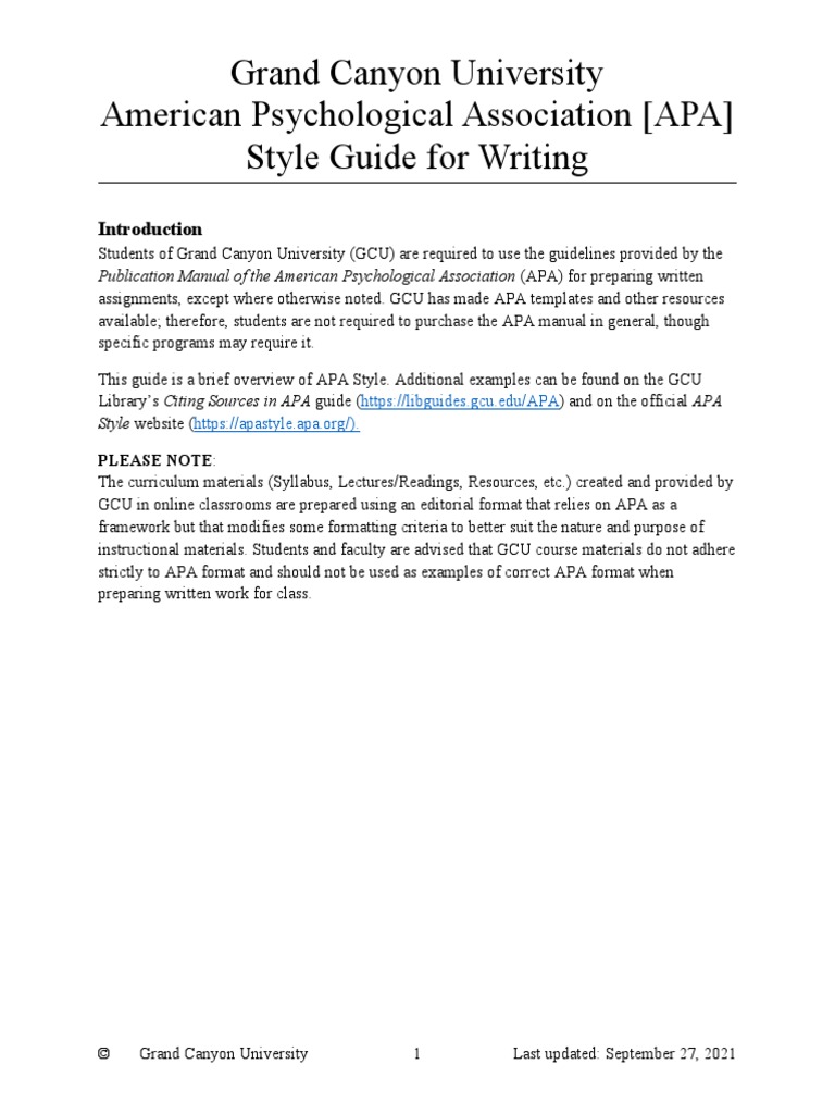 Writing Center Style Apa 7th Edition Style Guide | PDF | Apa Style ...
