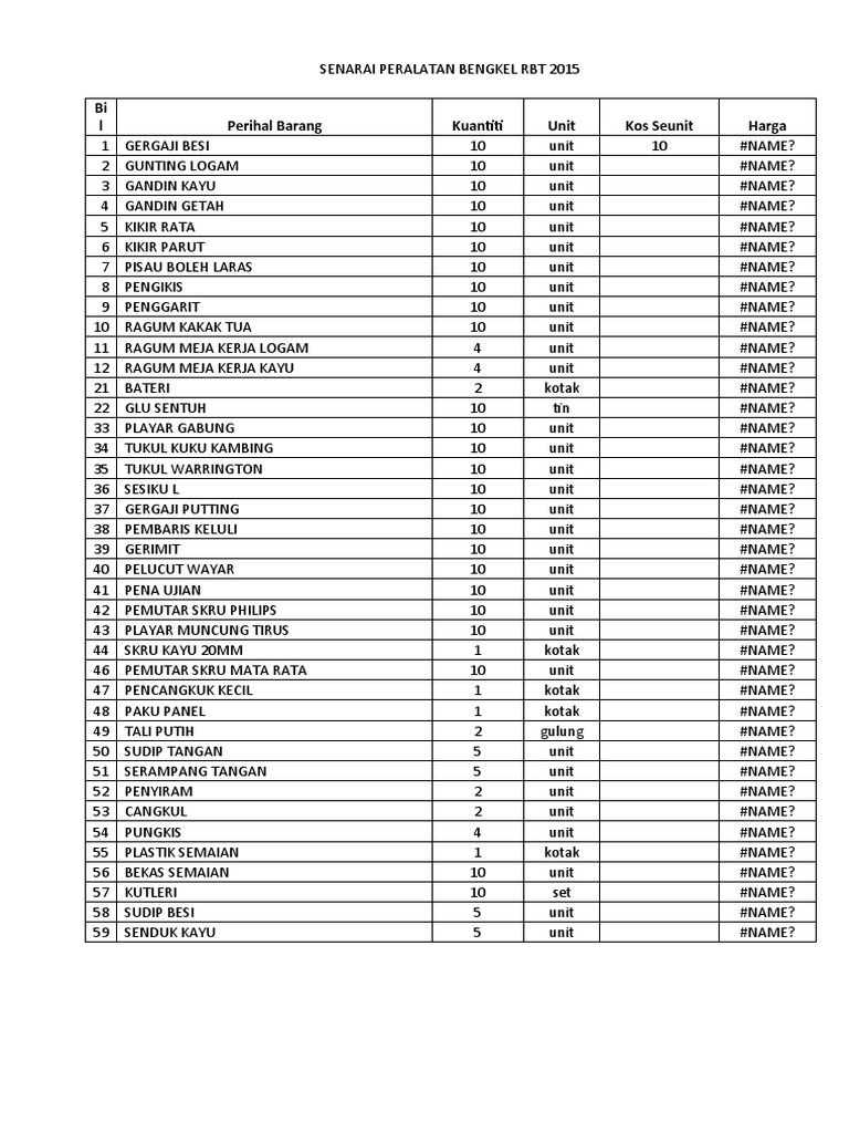 Senarai Alatan RBT Dan Projek | PDF
