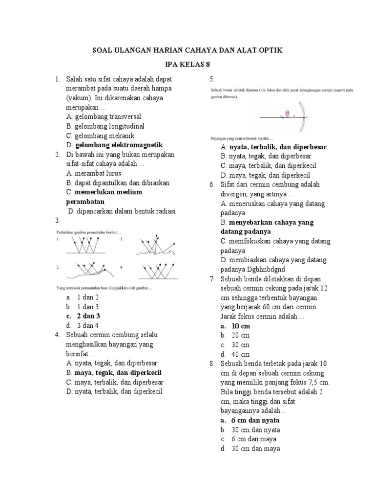 Soal Uh Cahaya Dan Alat Optik | PDF